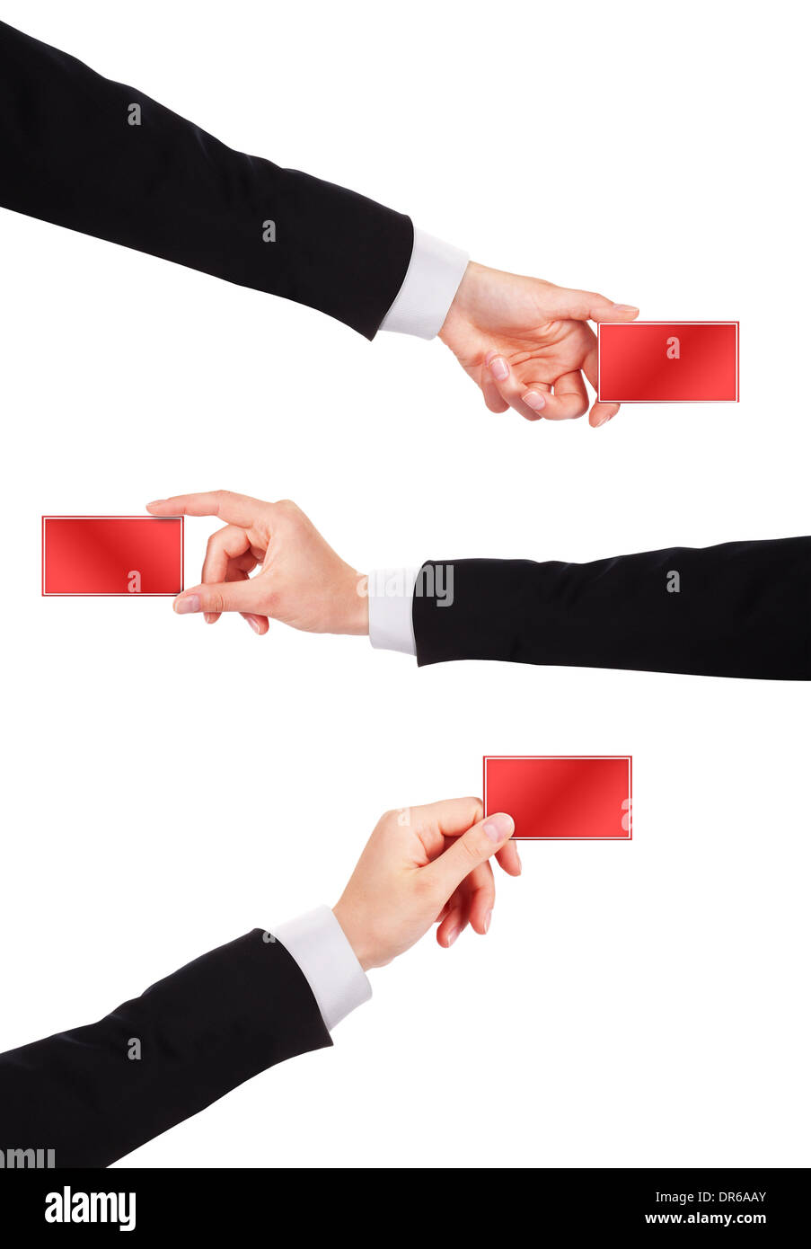 Businessman's hand holding business card isolated on white background ...