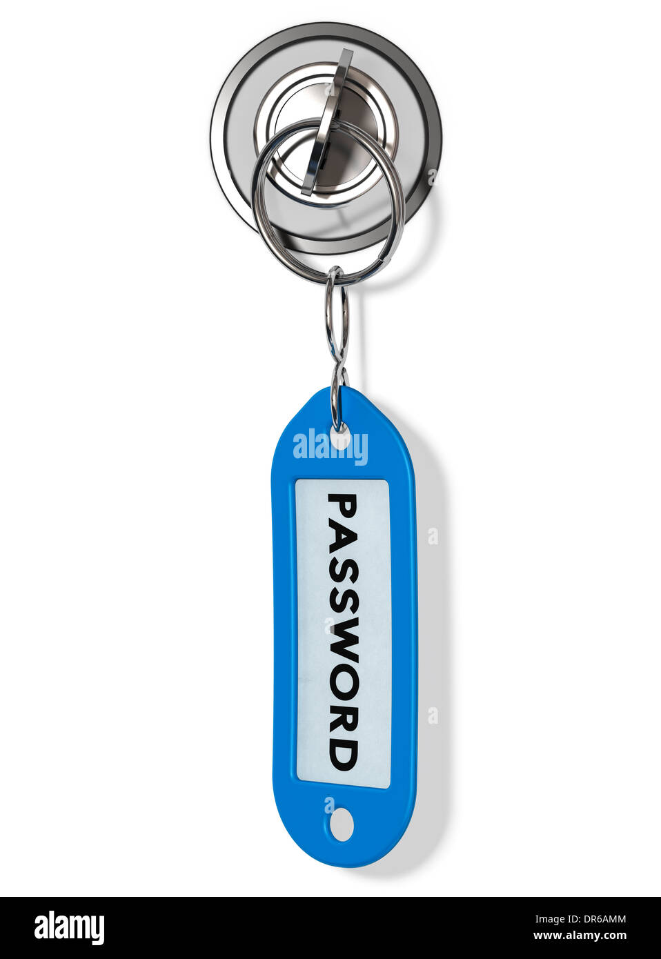Key with blue keyring where it is written the word password, concept ...