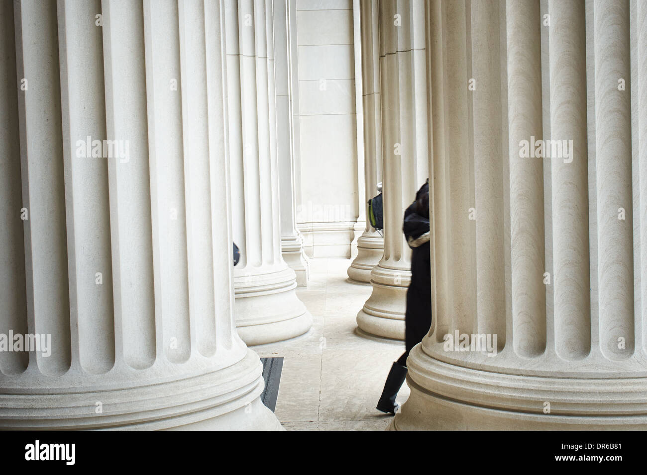 Row of marble columns. It is the entrance Hall of one of MIT's Media ...