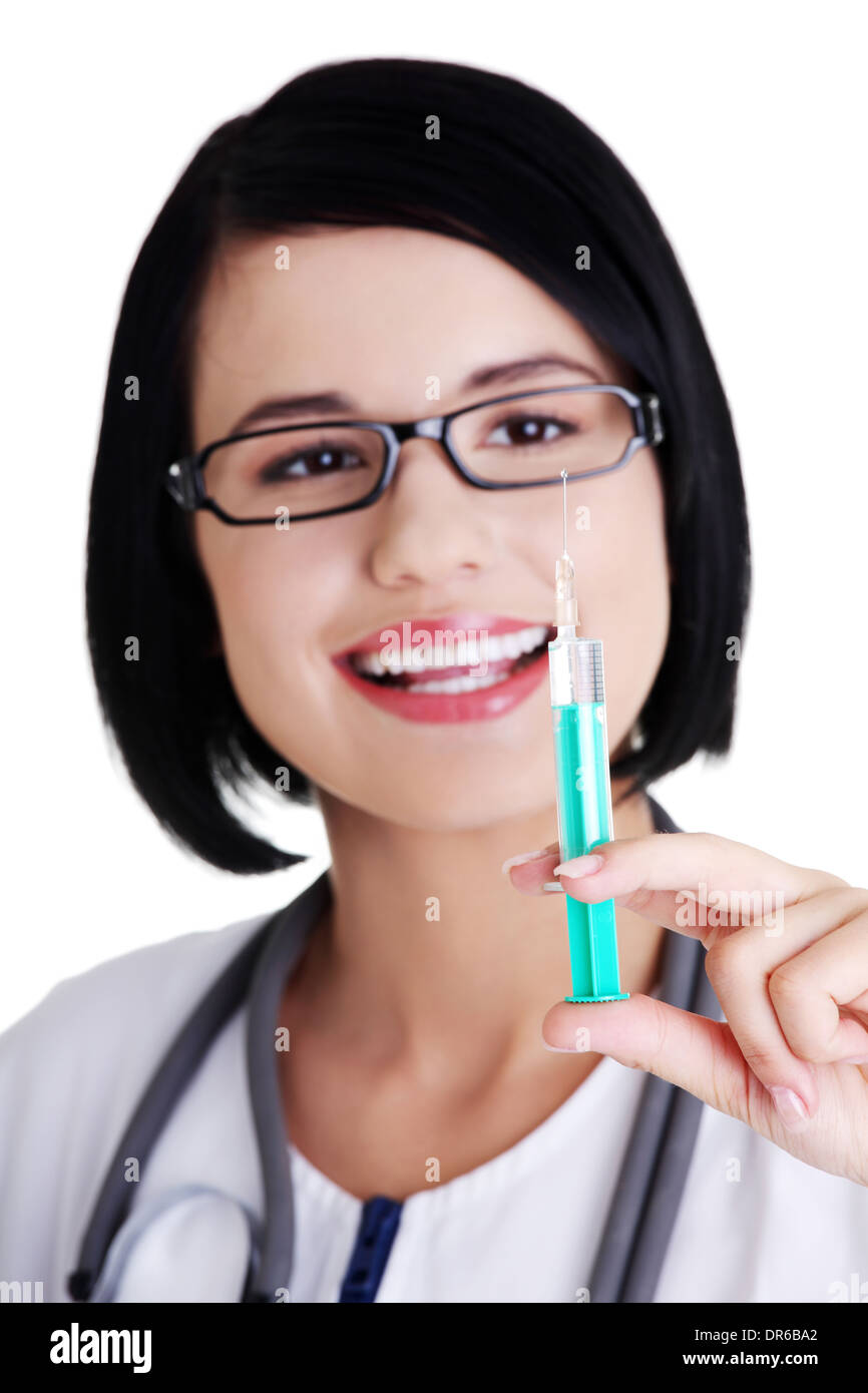Happy medical doctor or nurse with syringe , isolated Stock Photo - Alamy