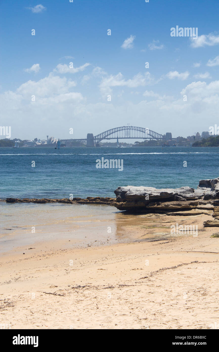 Milk Beach with Sydney Harbour Bridge and city skyline in background ...