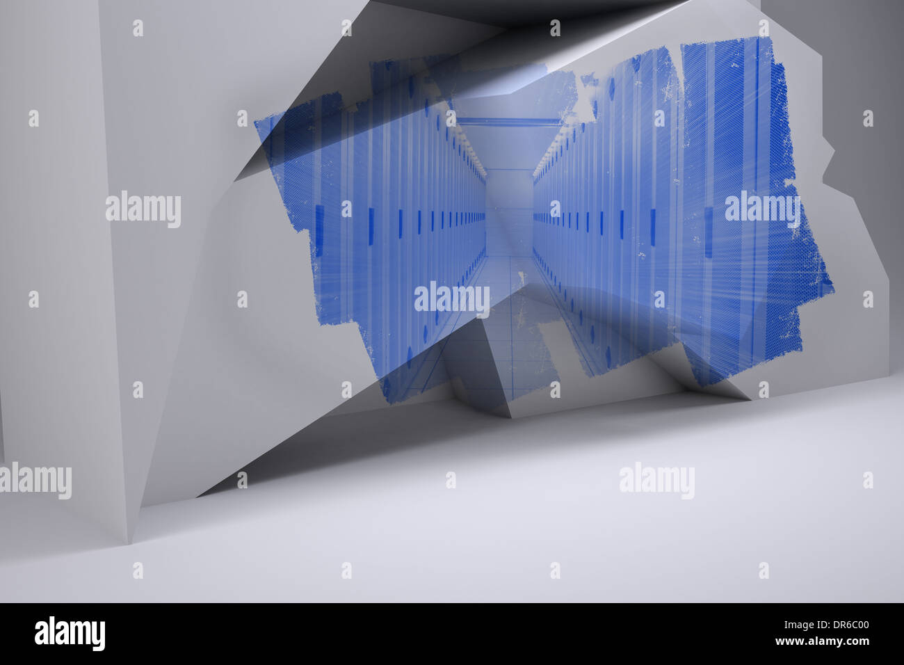 Abstract screen in room showing server towers Stock Photo - Alamy
