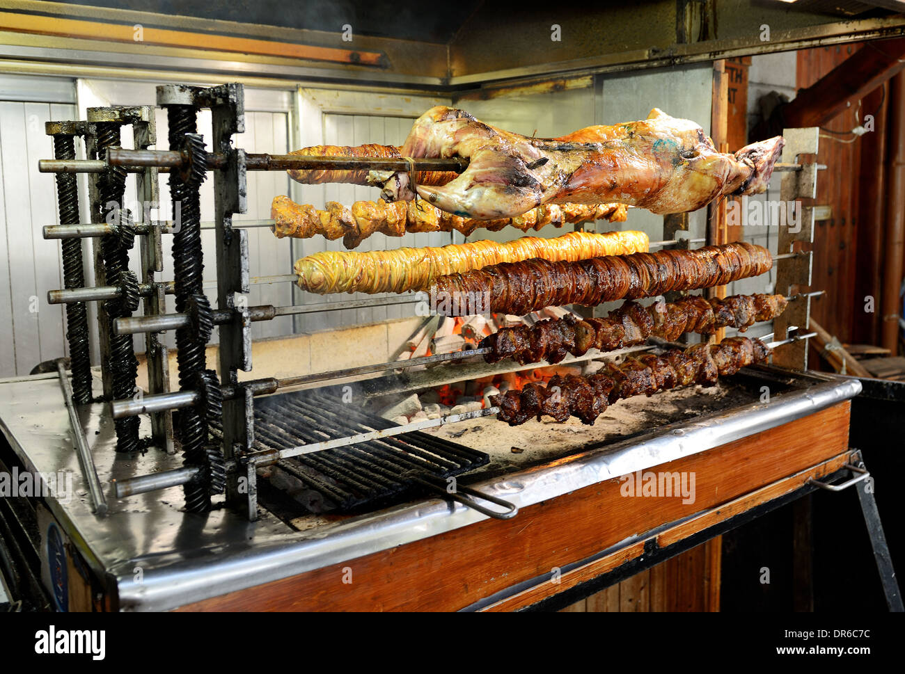 Grilled meat at traditional Greek restaurant in Metsovo village, Greece ...
