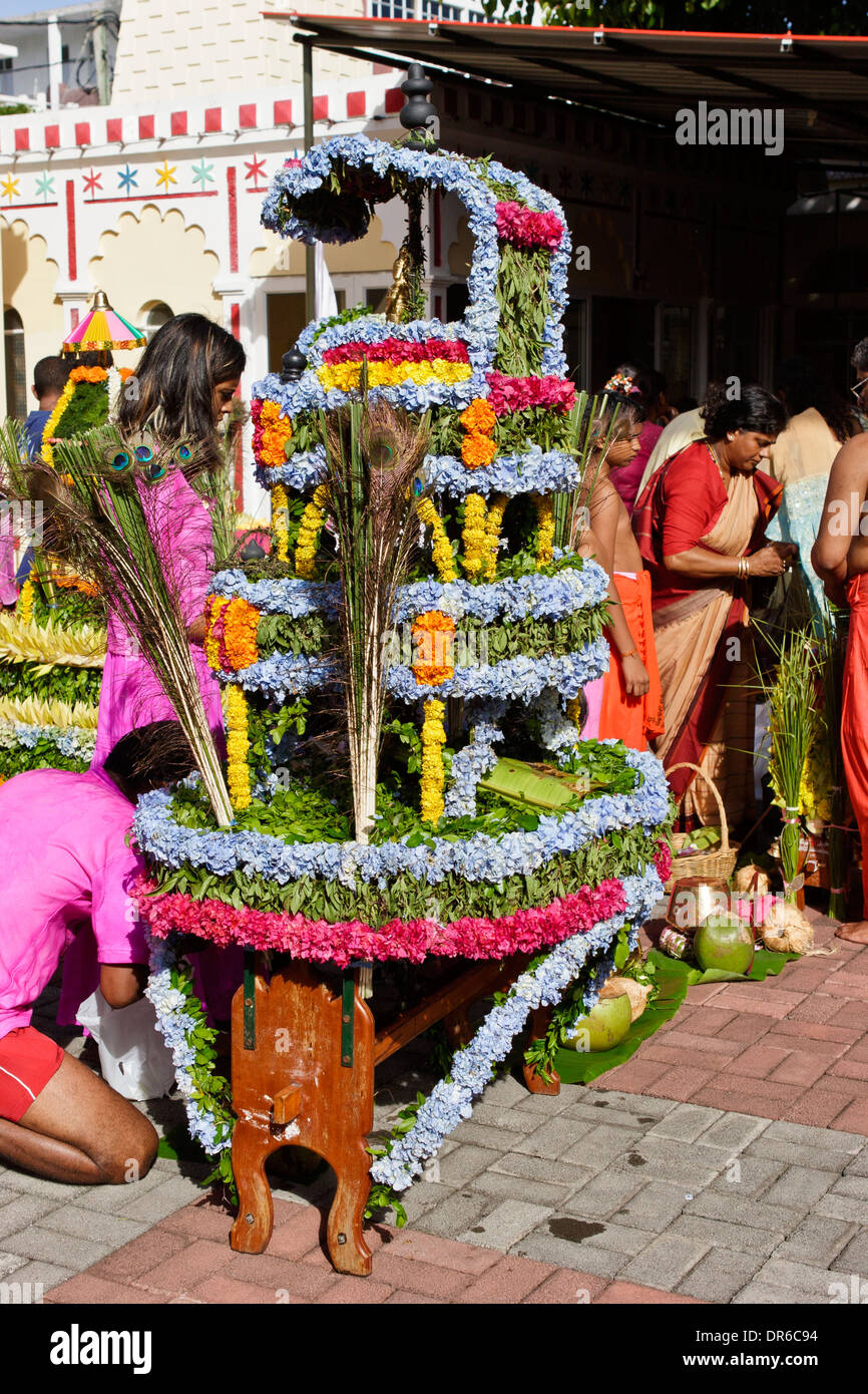 Brightly coloured Cavadee arrangement during the Thaipoosam Cavadee ...