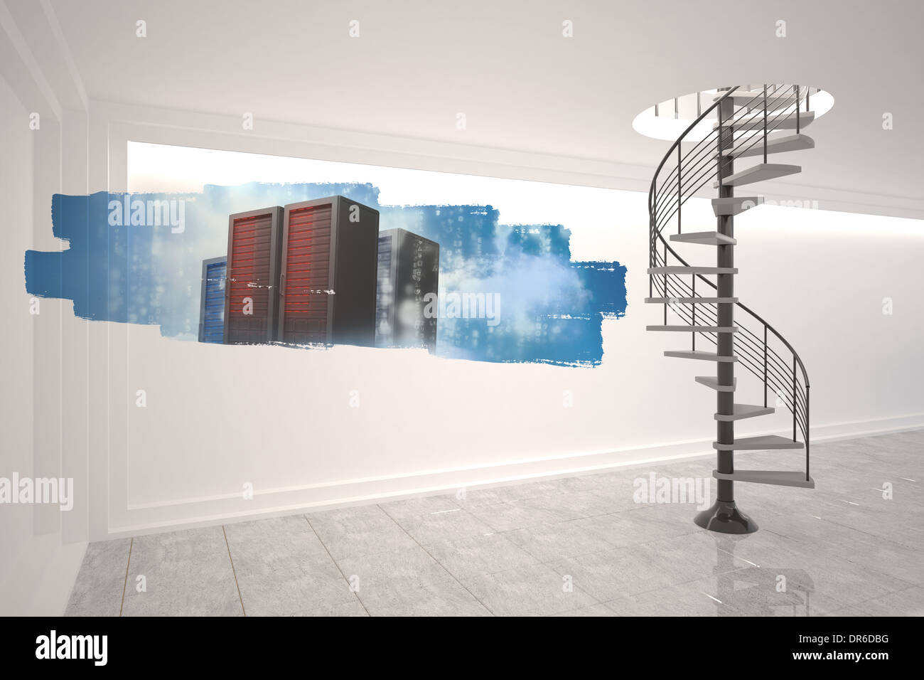 Abstract screen in room showing server towers Stock Photo - Alamy