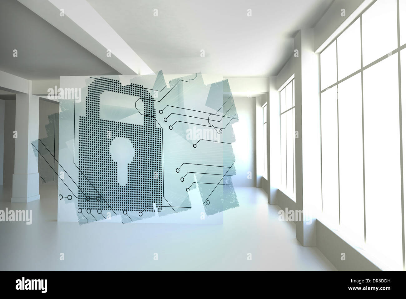 Abstract screen in room showing circuit board and lock Stock Photo - Alamy