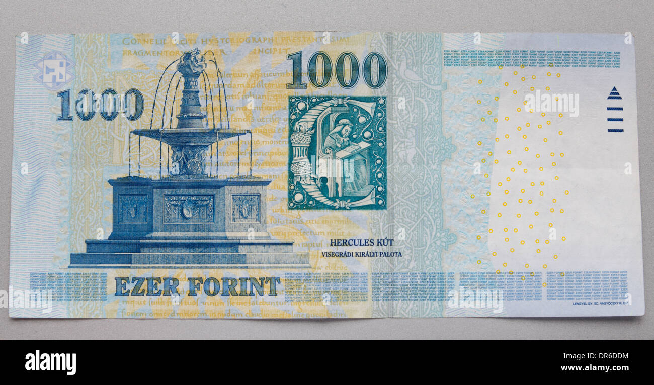The reverse side of the Hungarian 1000 Forint banknote with the ...