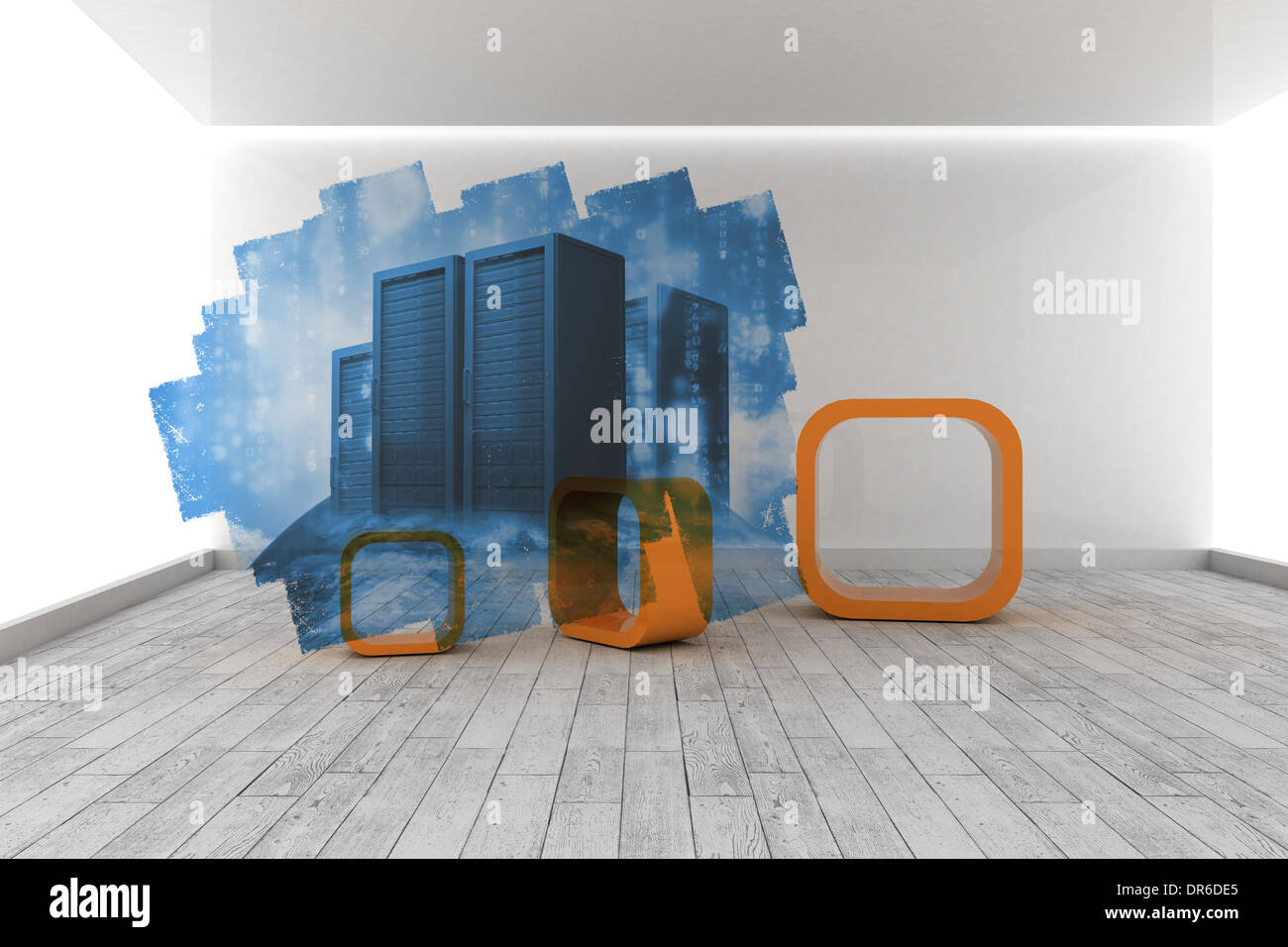 Abstract screen in room showing server towers Stock Photo - Alamy
