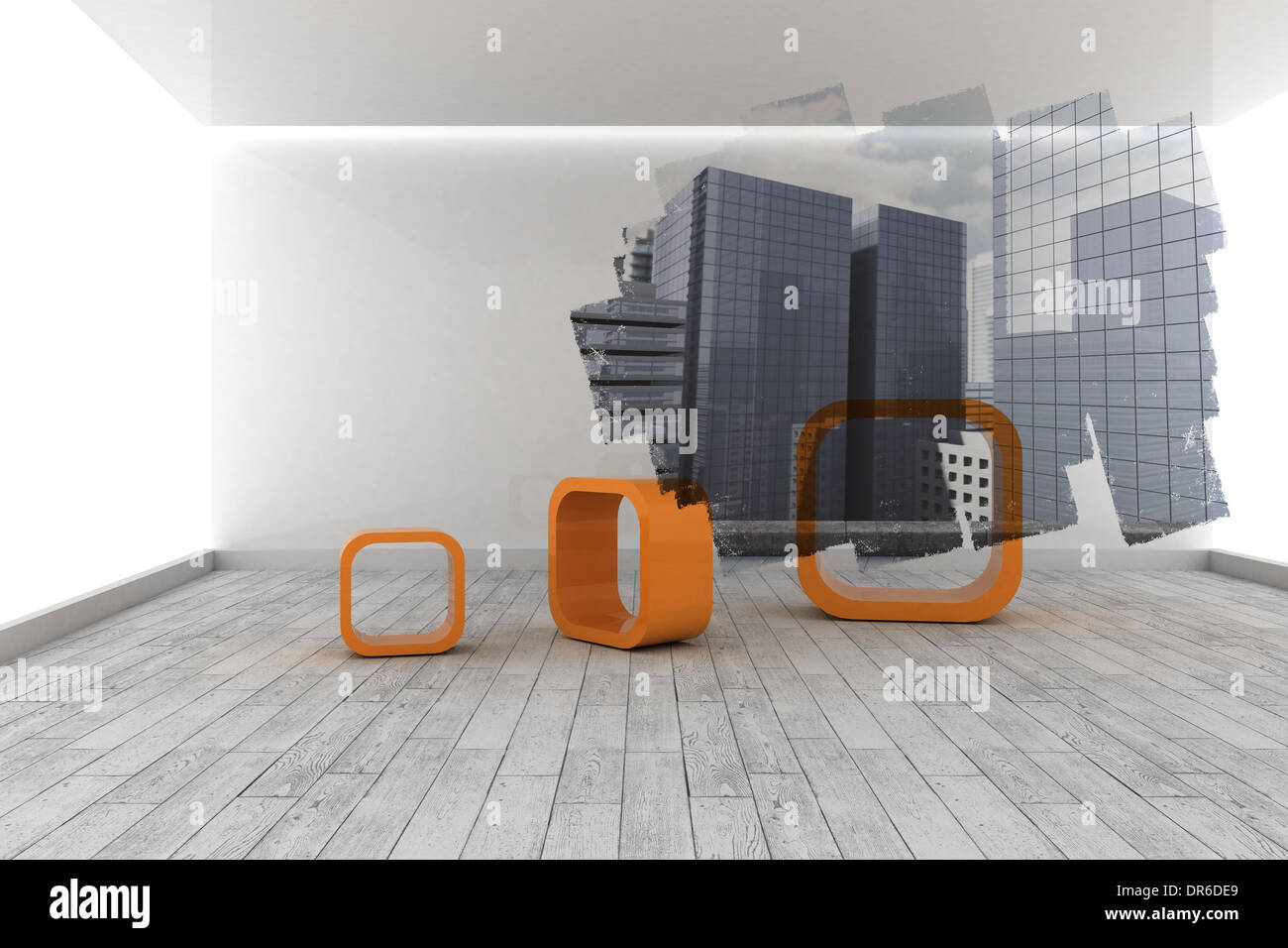 Abstract screen in room showing cityscape Stock Photo - Alamy