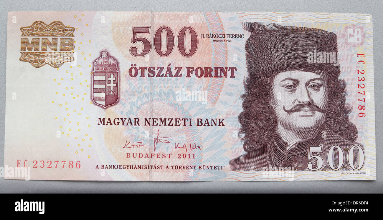 The front side of the Hungarian 500 Forint banknote currency with a ...