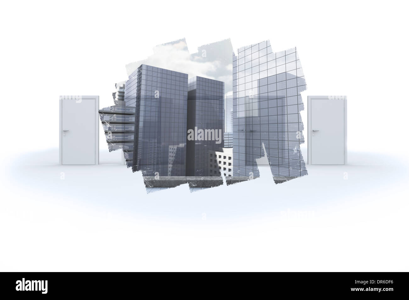 Abstract screen in room showing cityscape Stock Photo - Alamy