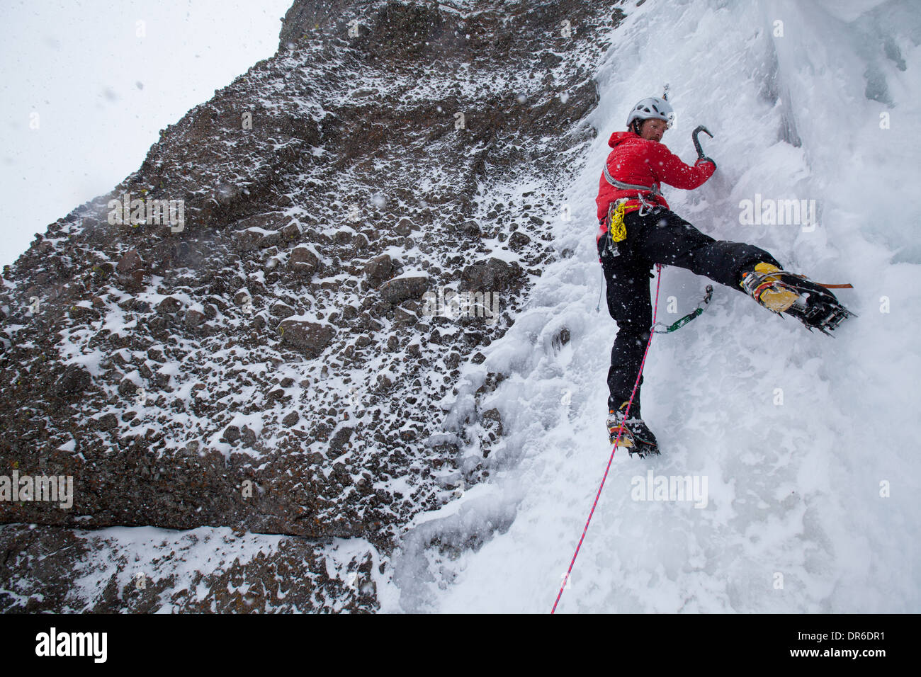 Red Cliff Ice Climbing Stock Photo - Alamy