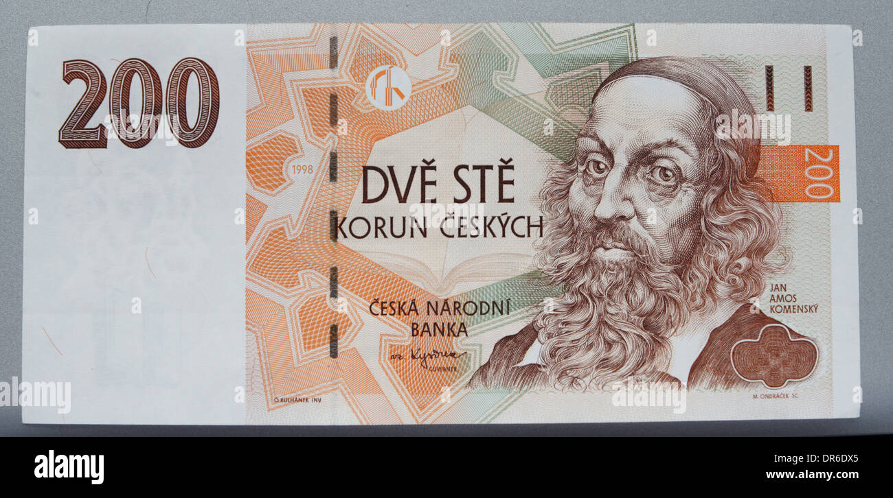 The front side of the Czech Republic 200 Koruna banknote currency with ...