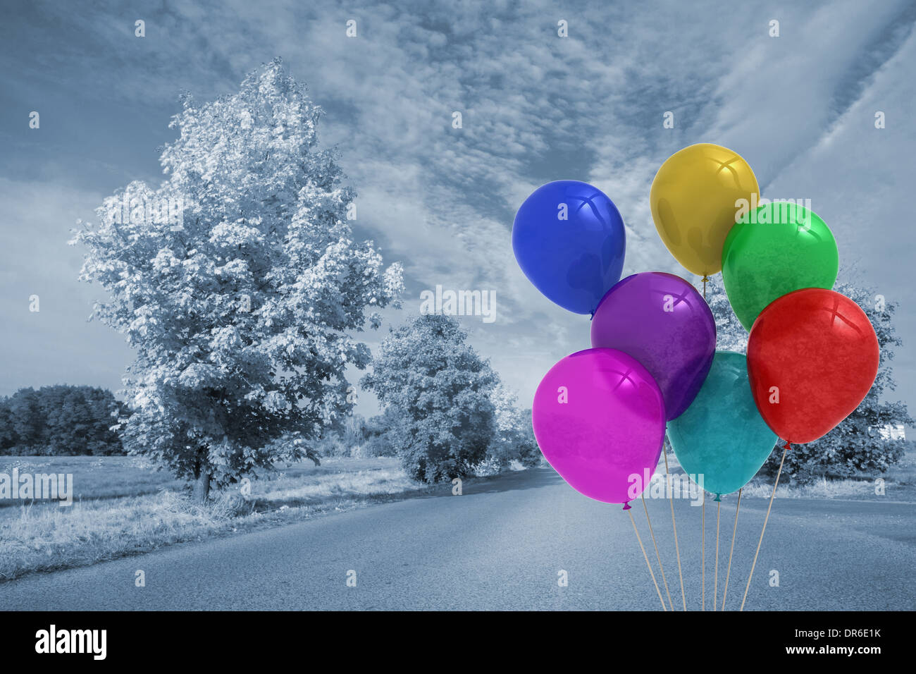 Balloons above a road Stock Photo - Alamy