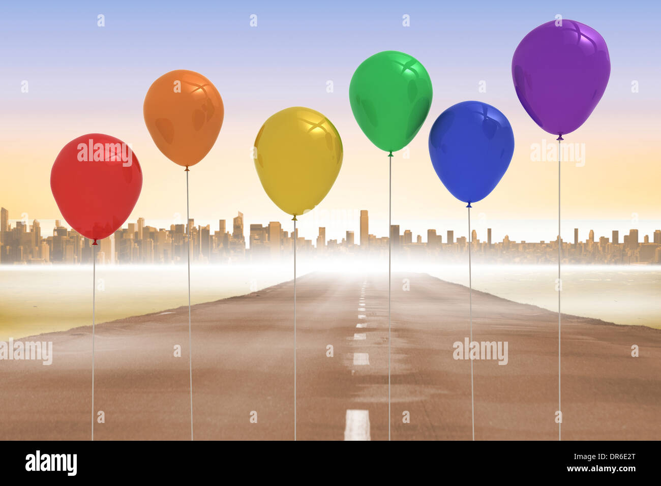 Balloons above a road Stock Photo - Alamy