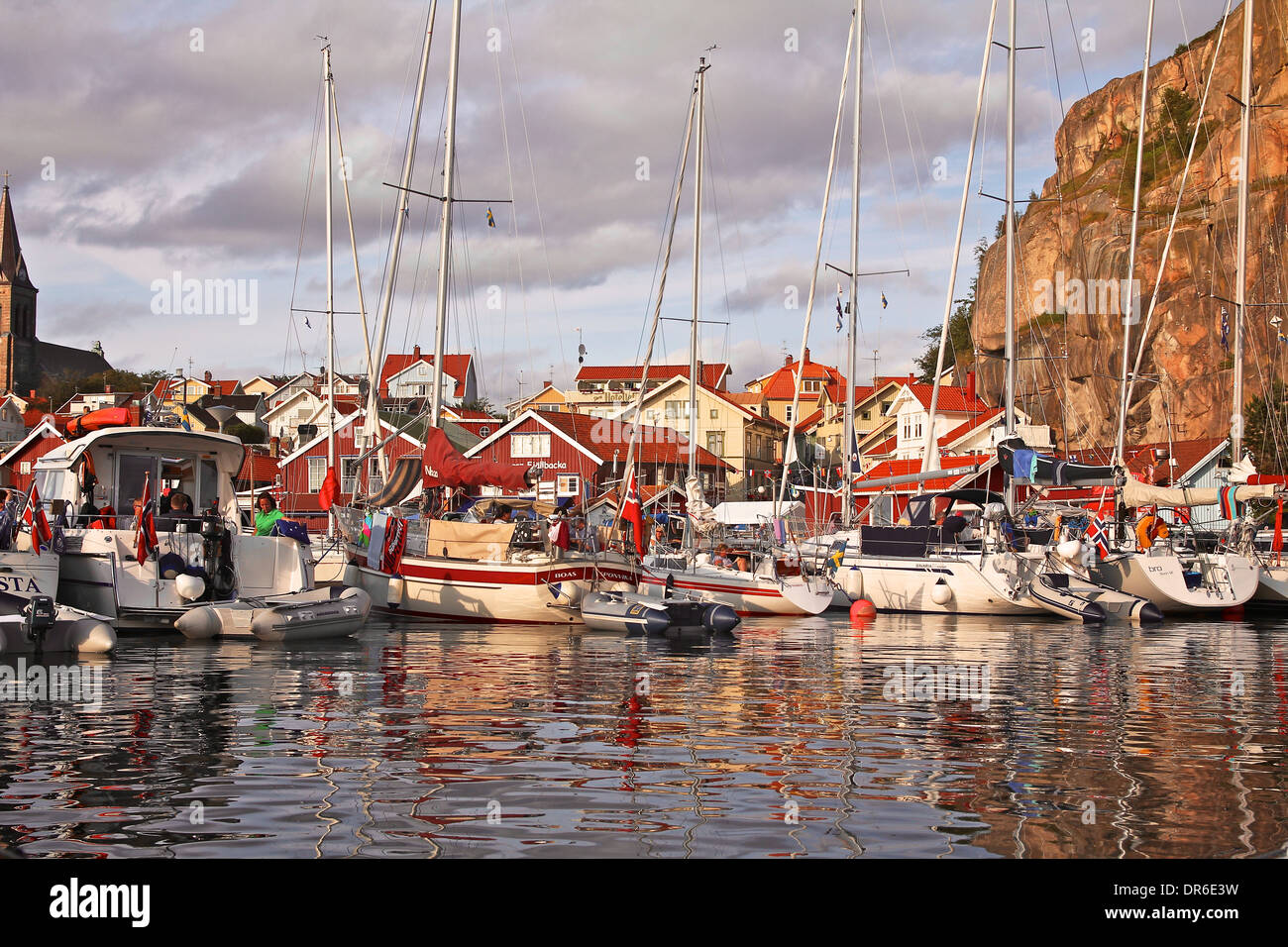 Summer time in Swedish harbour Fjällbacka, view from a boat Stock Photo ...