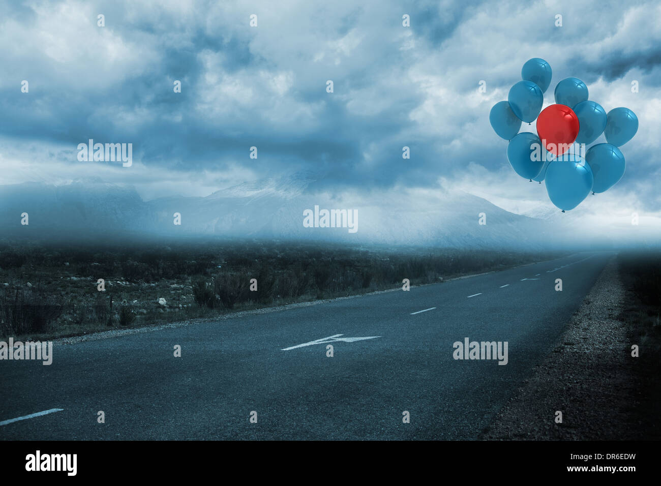 Balloons above a road Stock Photo - Alamy