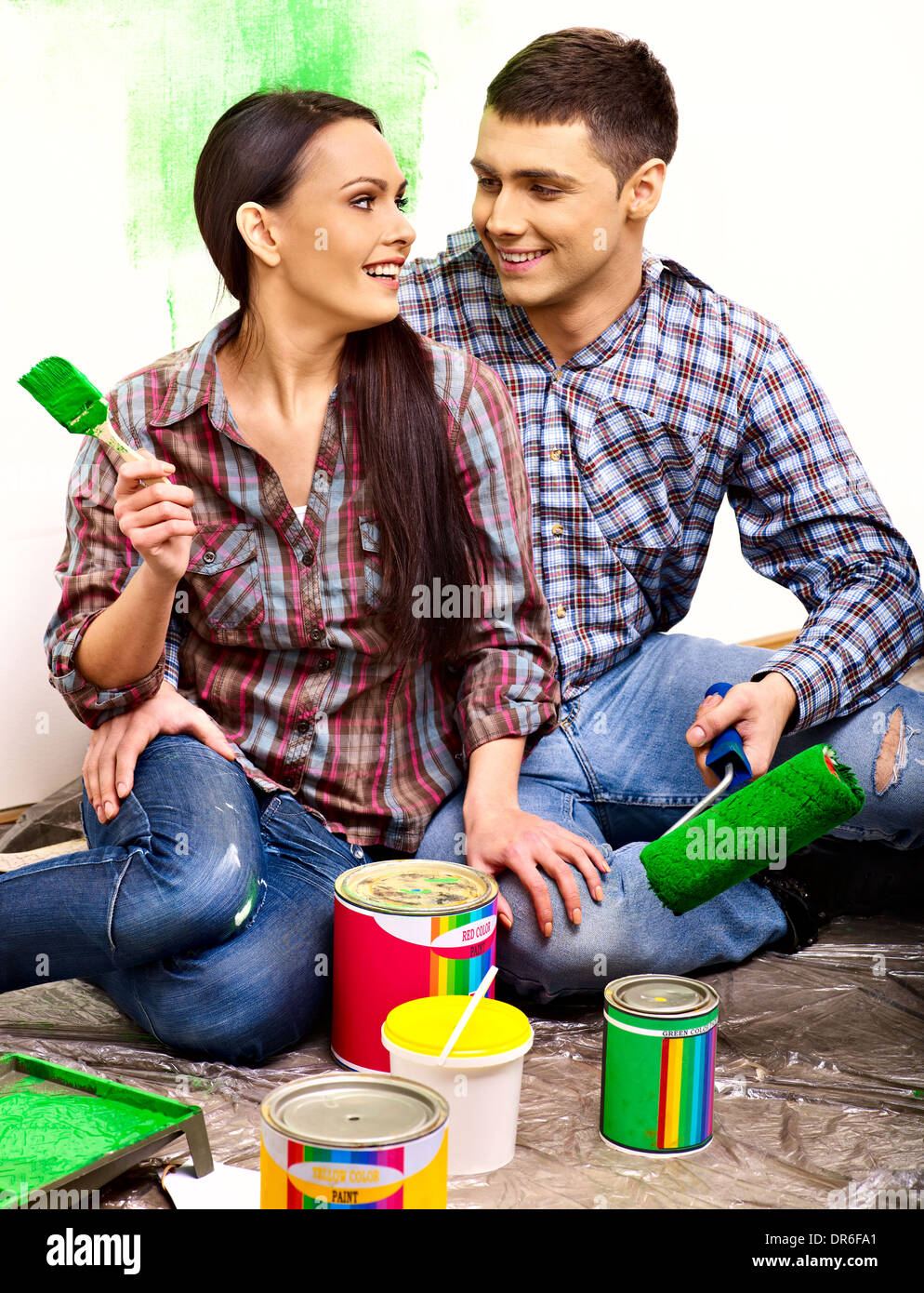 Family paint wall at home Stock Photo - Alamy