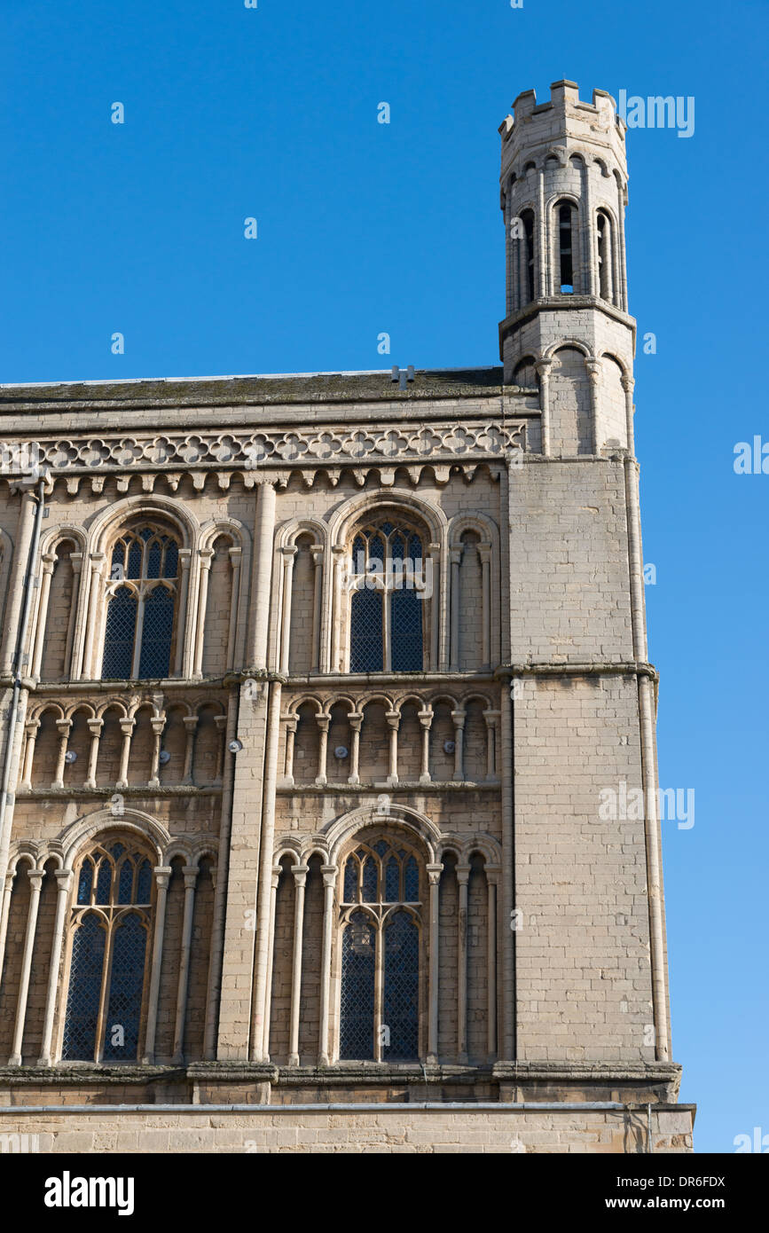 Windows and decorative stonework on Peterborough Cathedral UK Stock ...