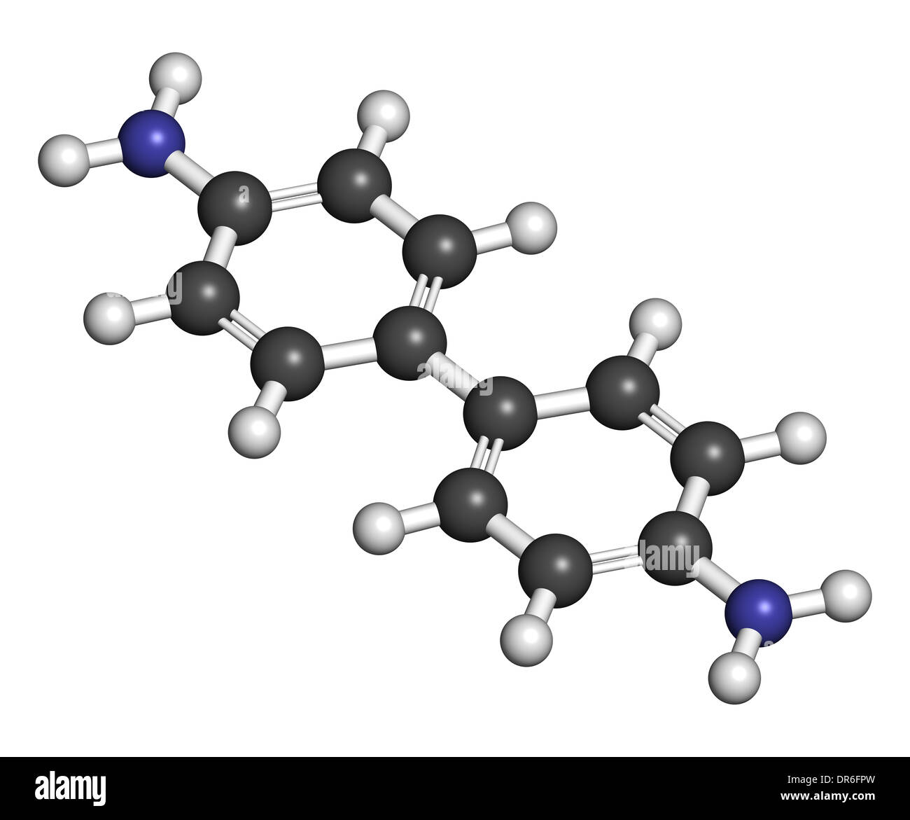 Benzidine (4,4’-diaminobiphenyl) chemical. Highly carcinogenic. Used in ...