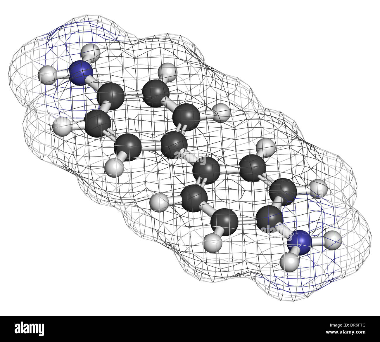 Benzidine (4,4’-diaminobiphenyl) chemical. Highly carcinogenic. Used in ...