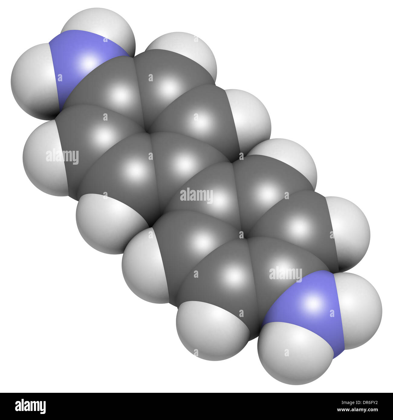 Benzidine (4,4’-diaminobiphenyl) chemical. Highly carcinogenic. Used in ...