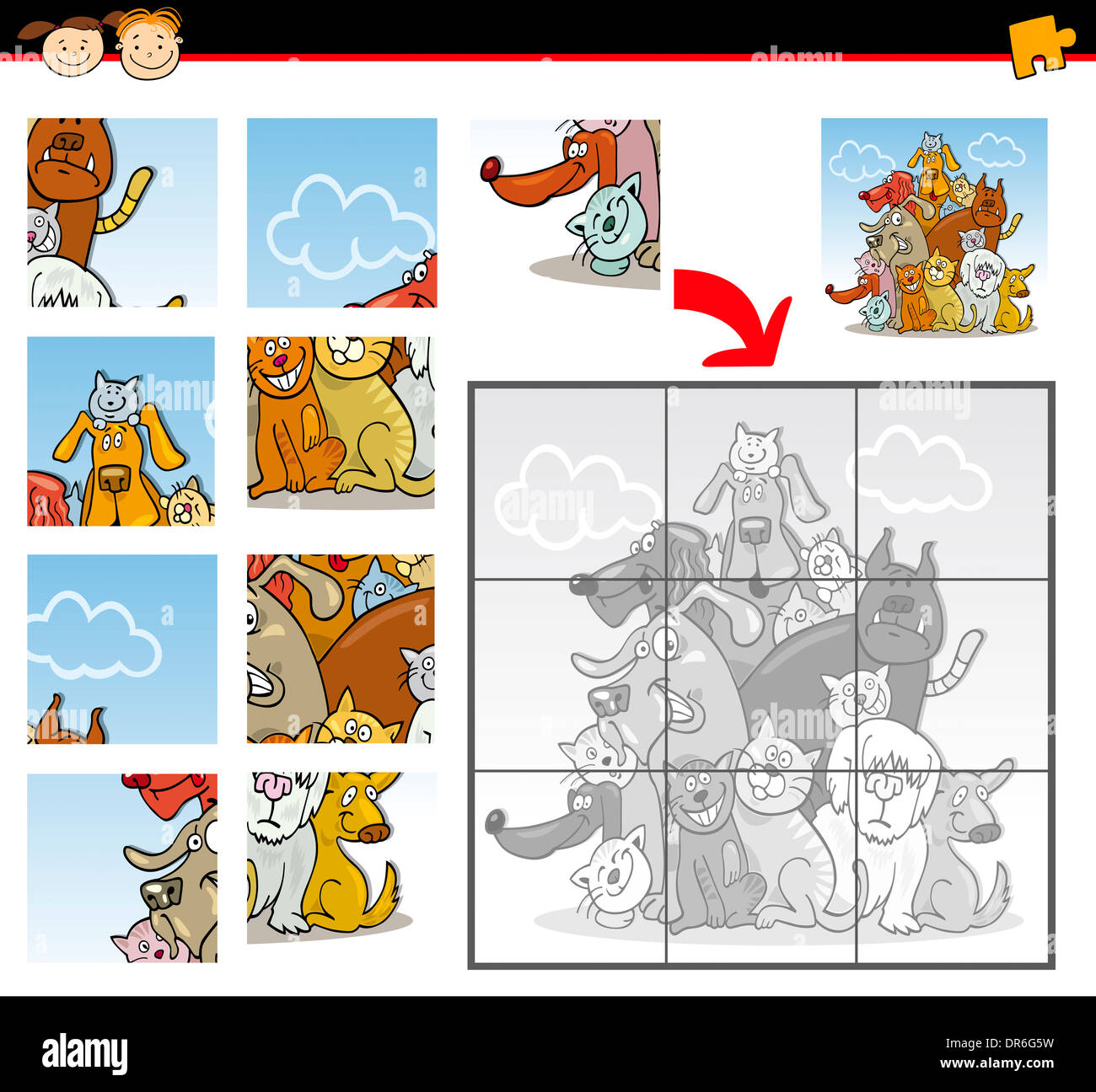 Cartoon Illustration of Education Jigsaw Puzzle Game for Preschool ...