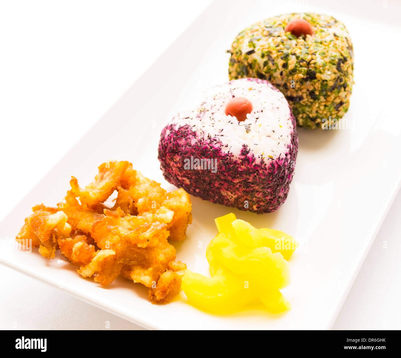 Common Hawaiian food, ume rice musubi, one with yukari and one with ...