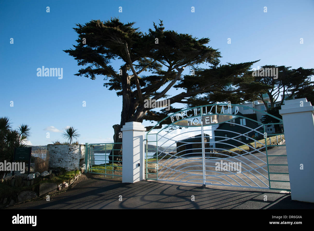 Burgh Island Hotel entrance gates South Devon UK Stock Photo - Alamy