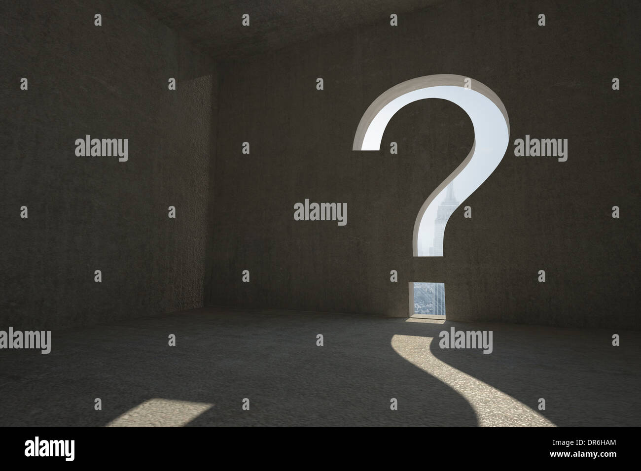 Question mark door in dark room Stock Photo - Alamy