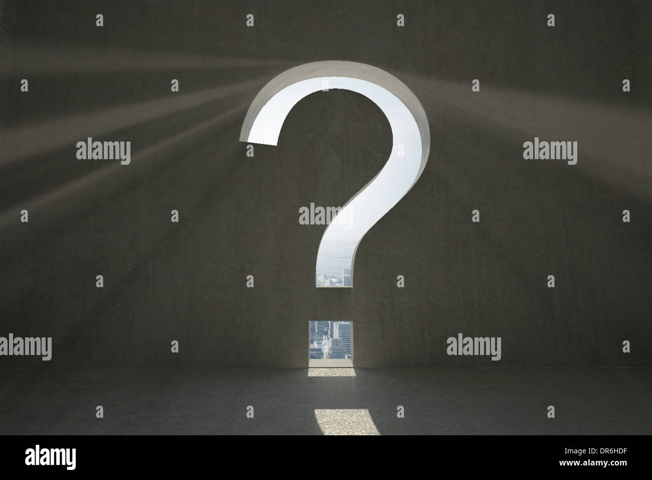 Question mark door in dark room Stock Photo - Alamy