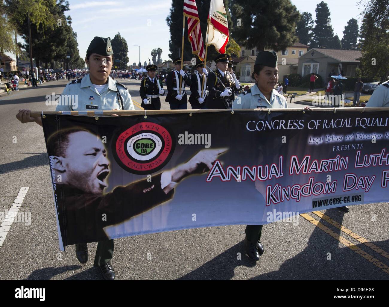 Los Angeles, California, USA. 20th Jan, 2014. Members of a marching ...