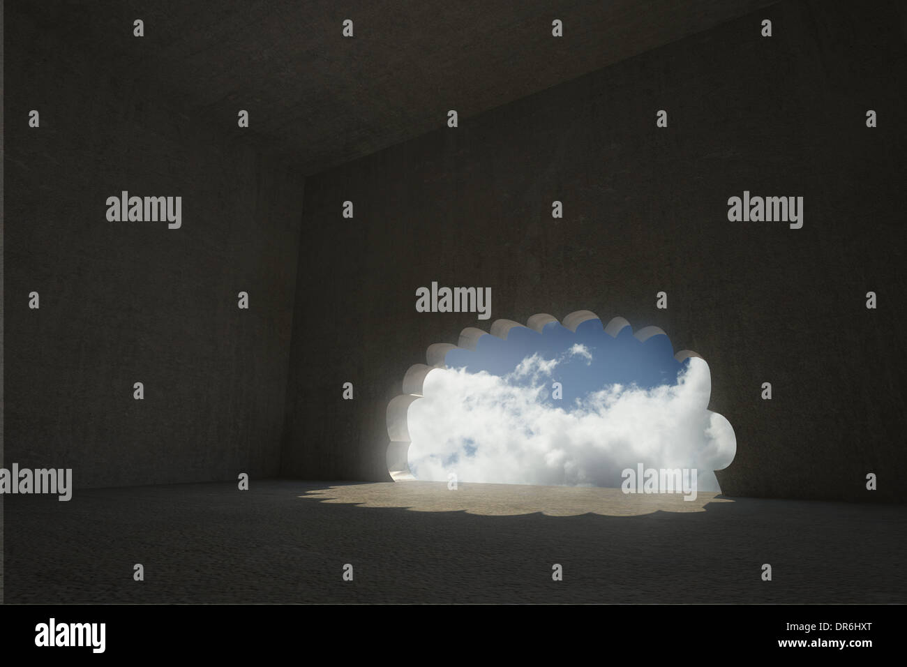 Cloud door in dark room Stock Photo - Alamy