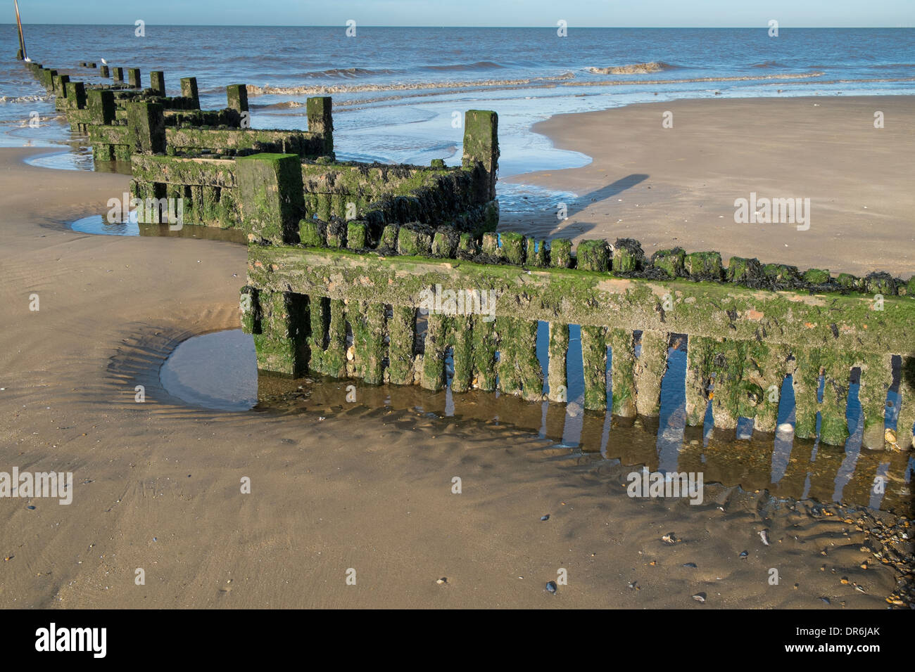 Wooden groynes on Hunstanton Beach, January Stock Photo - Alamy