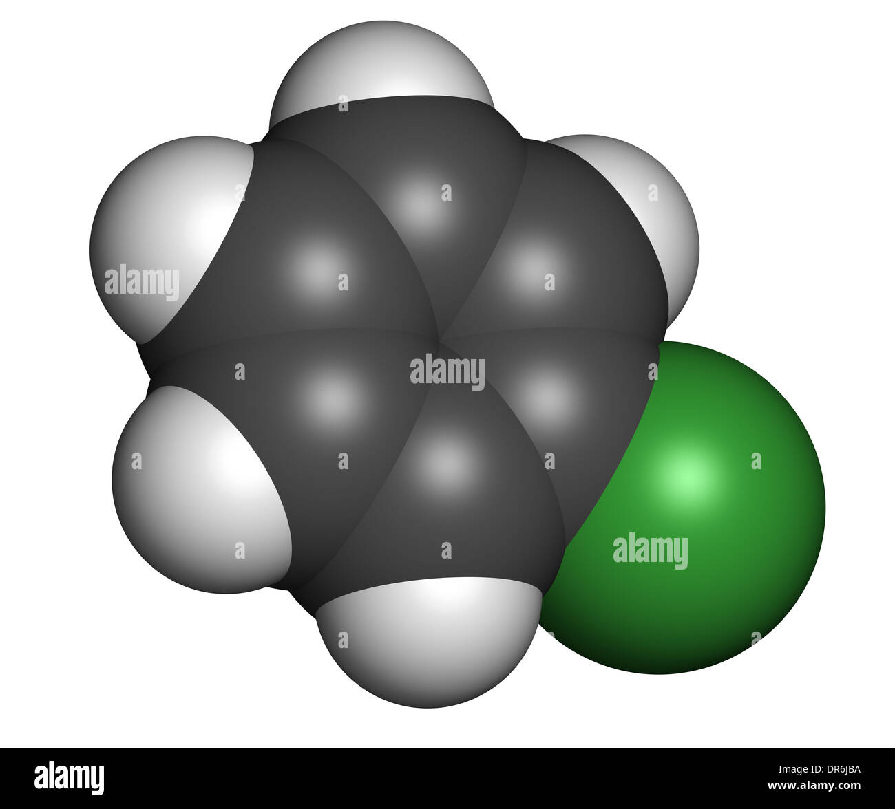 Chlorobenzene industrial solvent molecule. Atoms are represented as ...