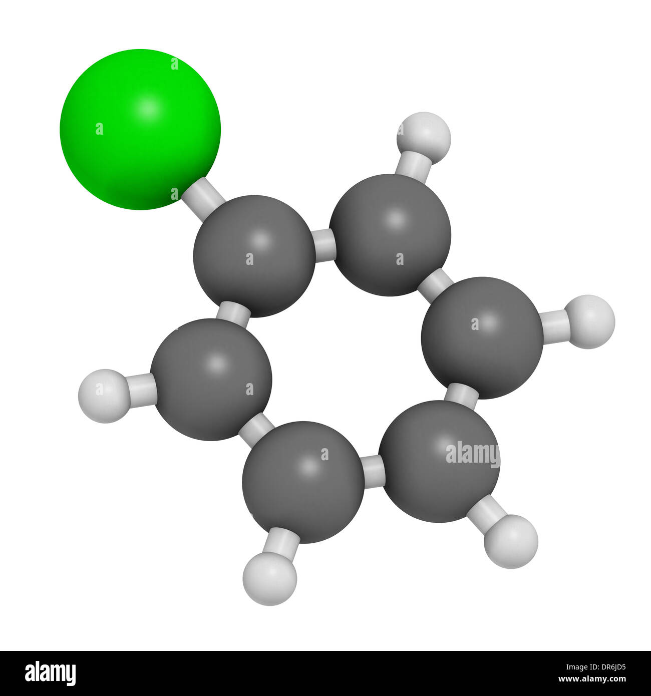 Chlorobenzene industrial solvent molecule. Atoms are represented as ...