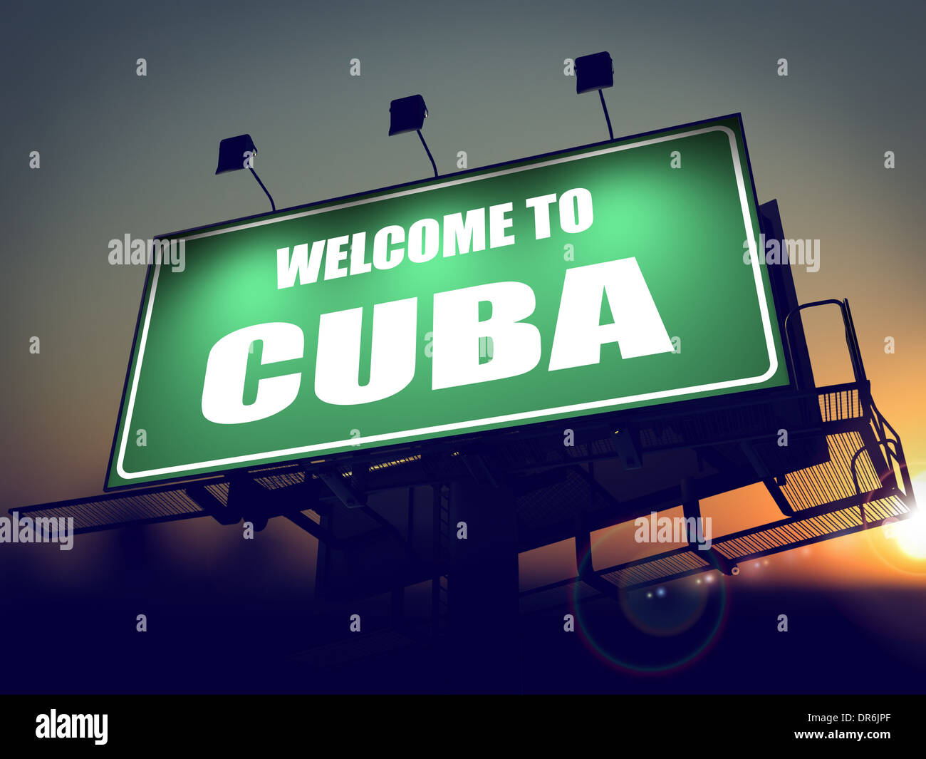 Billboard Welcome to Cuba at Sunrise Stock Photo - Alamy