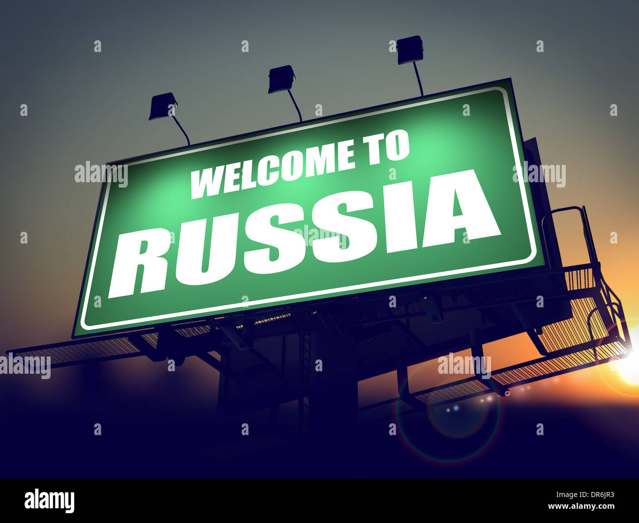 Billboard Welcome to Russia at Sunrise Stock Photo - Alamy