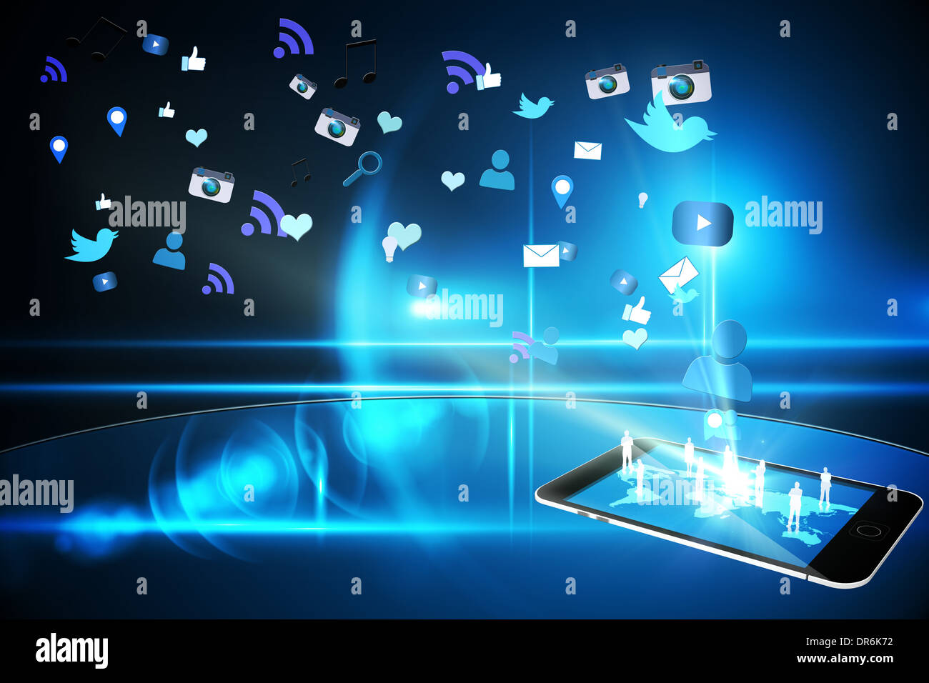 Floating smartphone application icons Stock Photo - Alamy