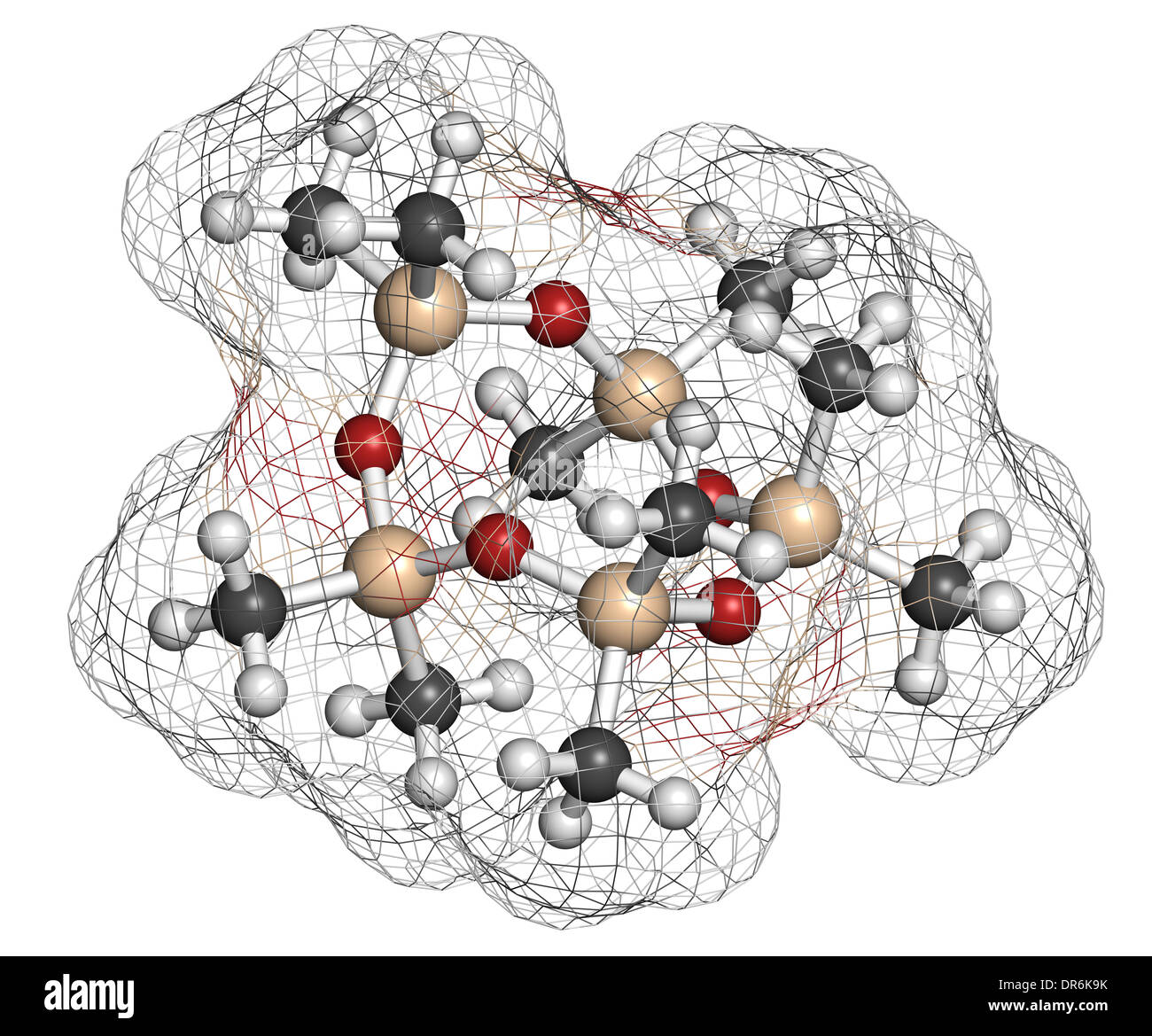 Decamethylcyclopentasiloxane (D5) molecule. Cyclic silicone chemical ...