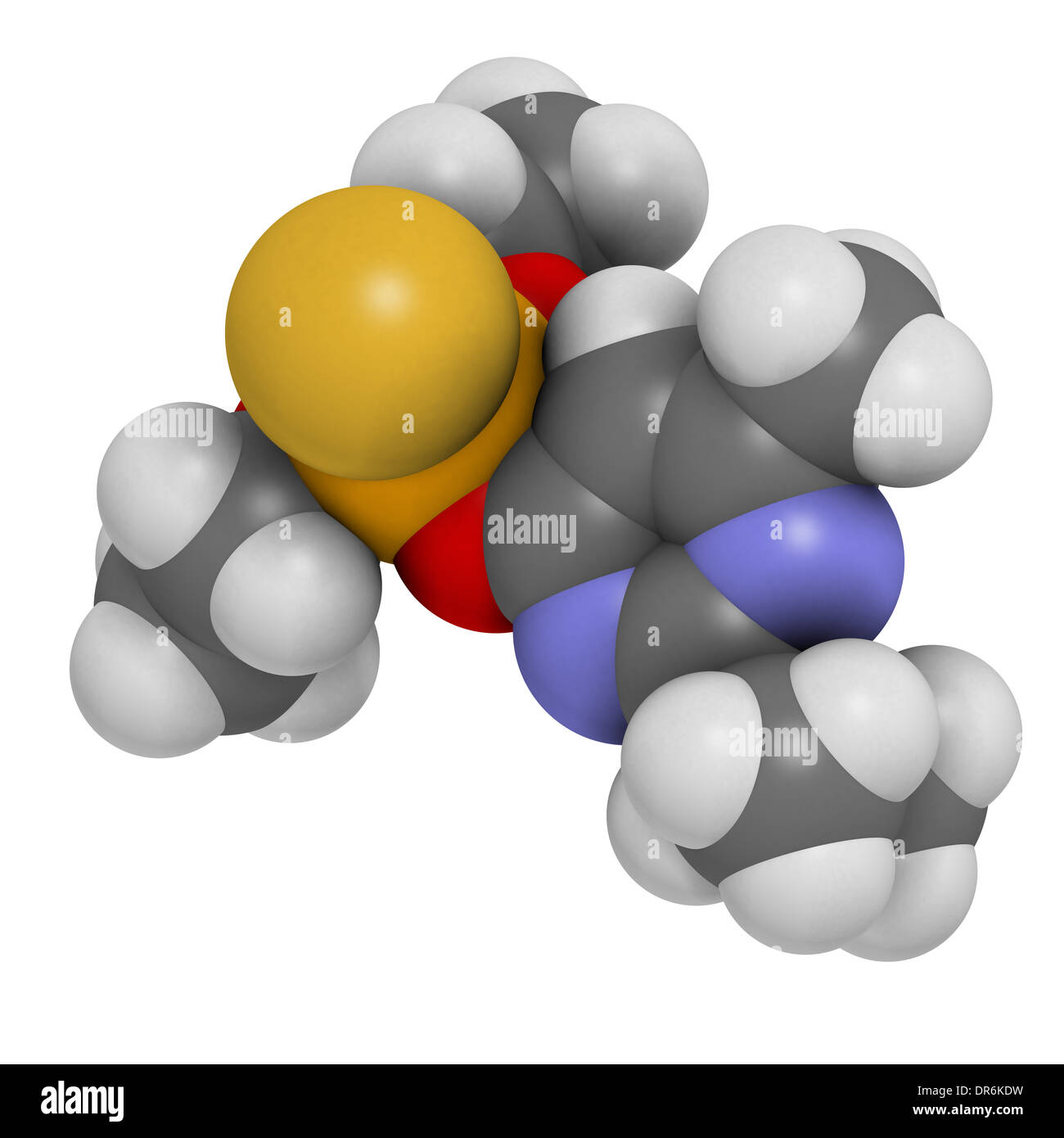 Diazinon organophosphate insecticide molecule. Atoms are represented as ...