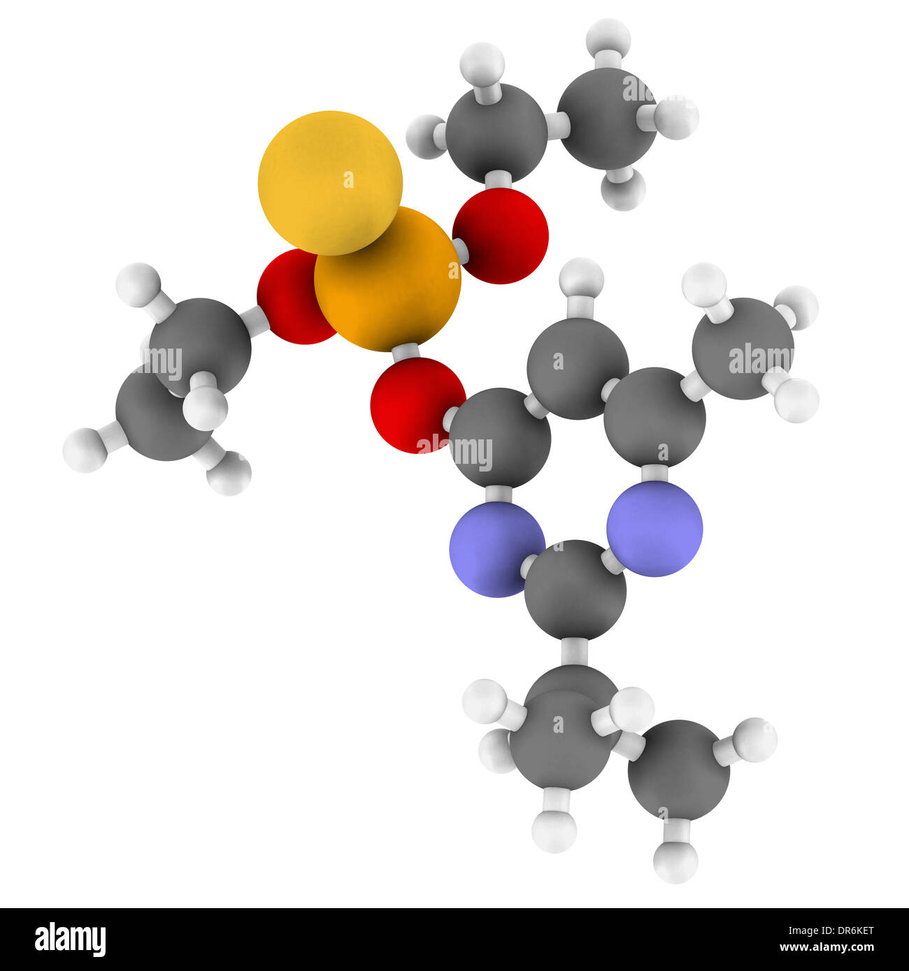 Diazinon organophosphate insecticide molecule. Atoms are represented as ...