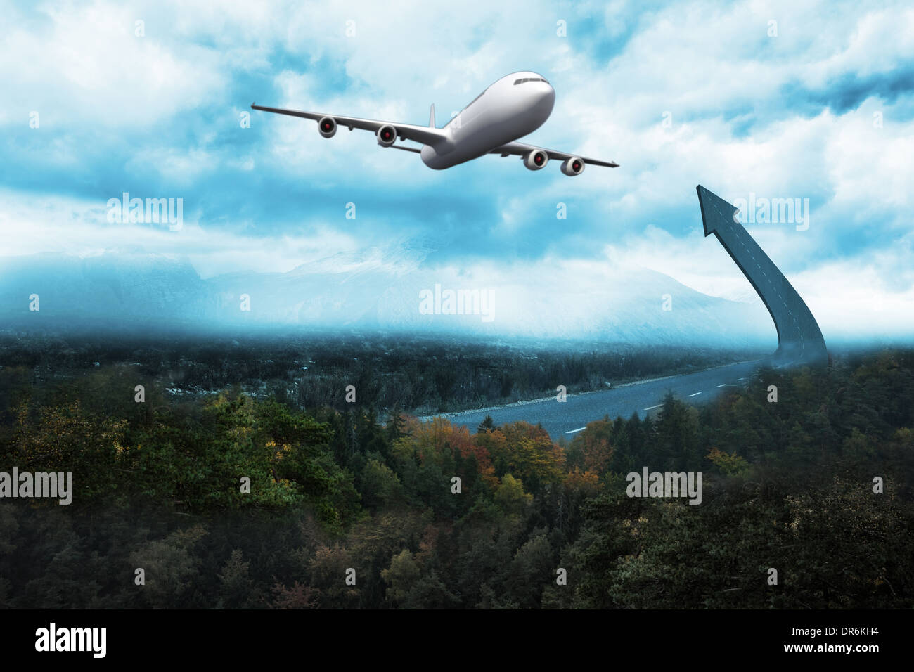 Composite image of road turning into arrow Stock Photo - Alamy