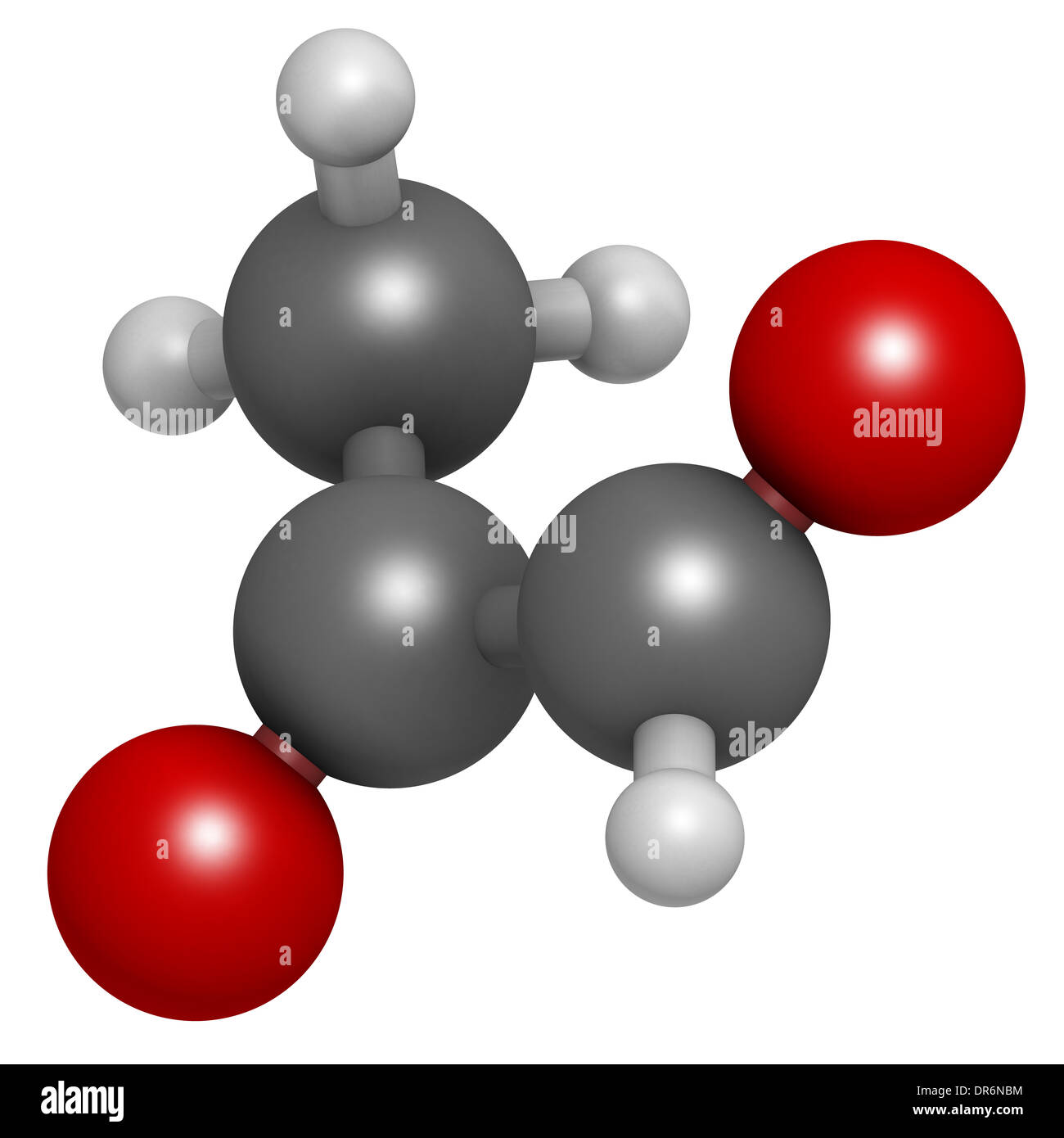 Methylglyoxal (pyruvaldehyde) molecule. Produced by glycolysis; is ...