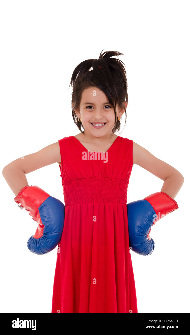 Little girl with red and blue boxing gloves Stock Photo - Alamy
