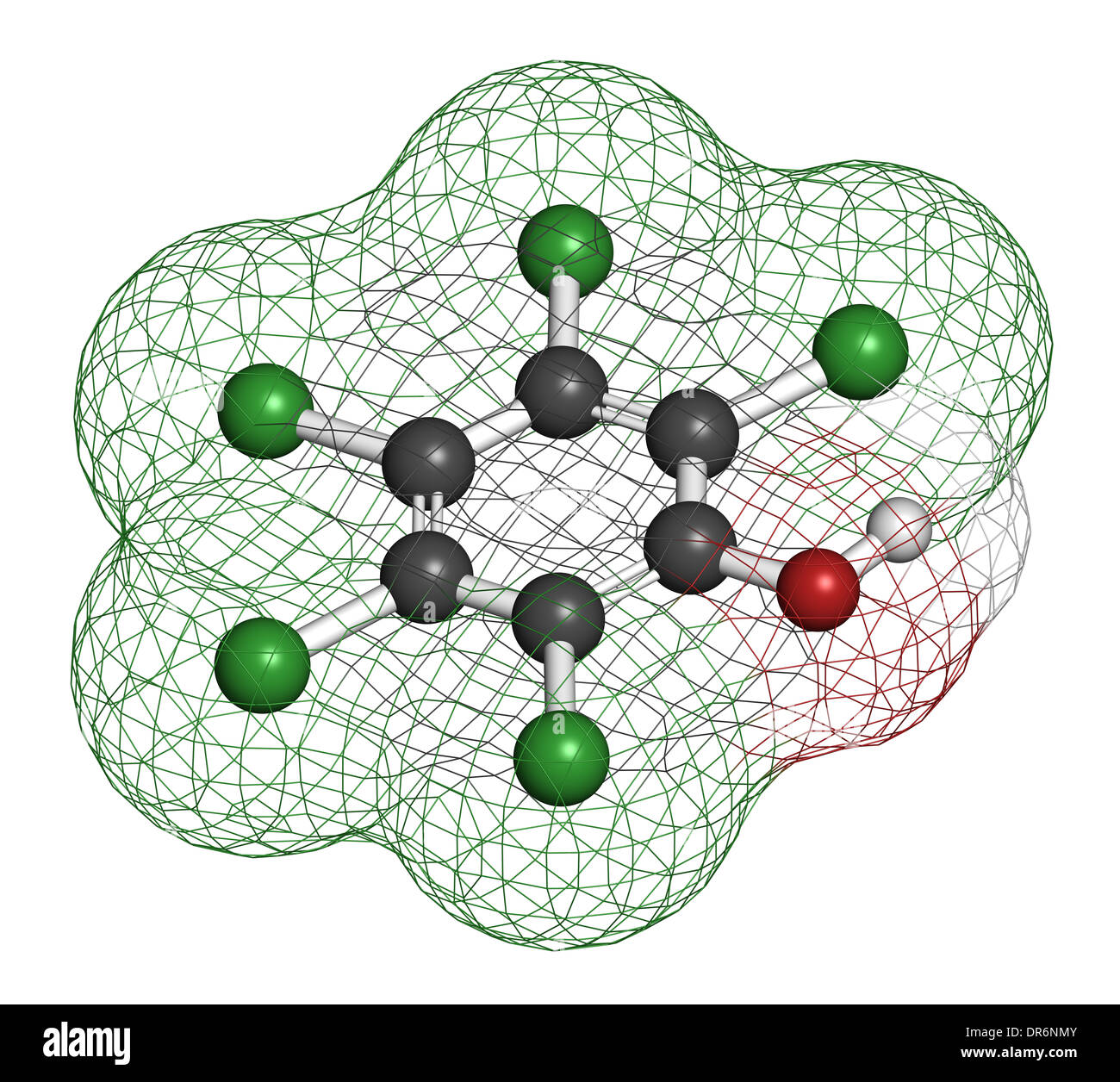 Pentachlorophenol (PCP) pesticide and disinfectant molecule. Often used ...