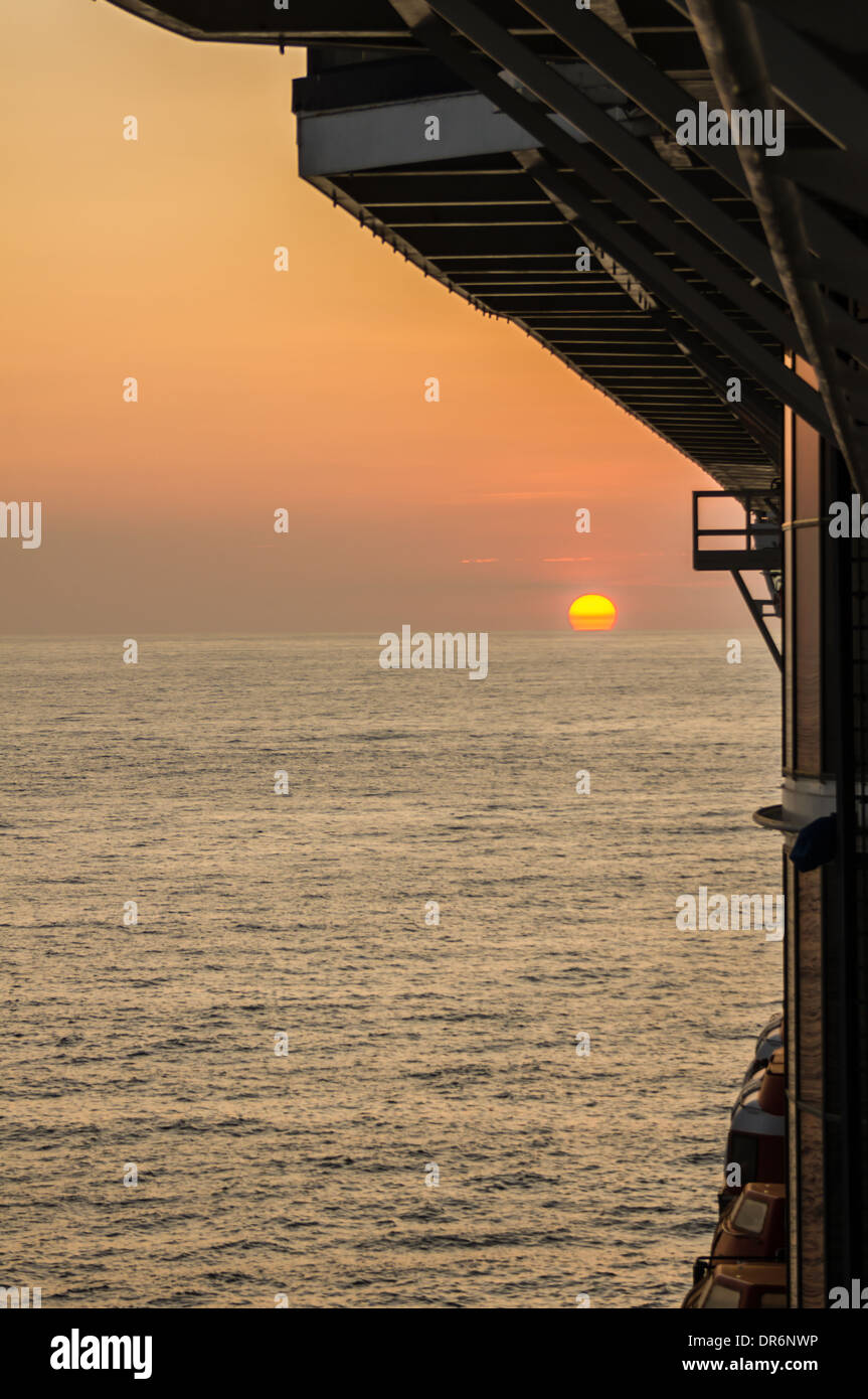 Sun rise in the Pacific Ocean from a cruise ship. Celebrity Infinity ...