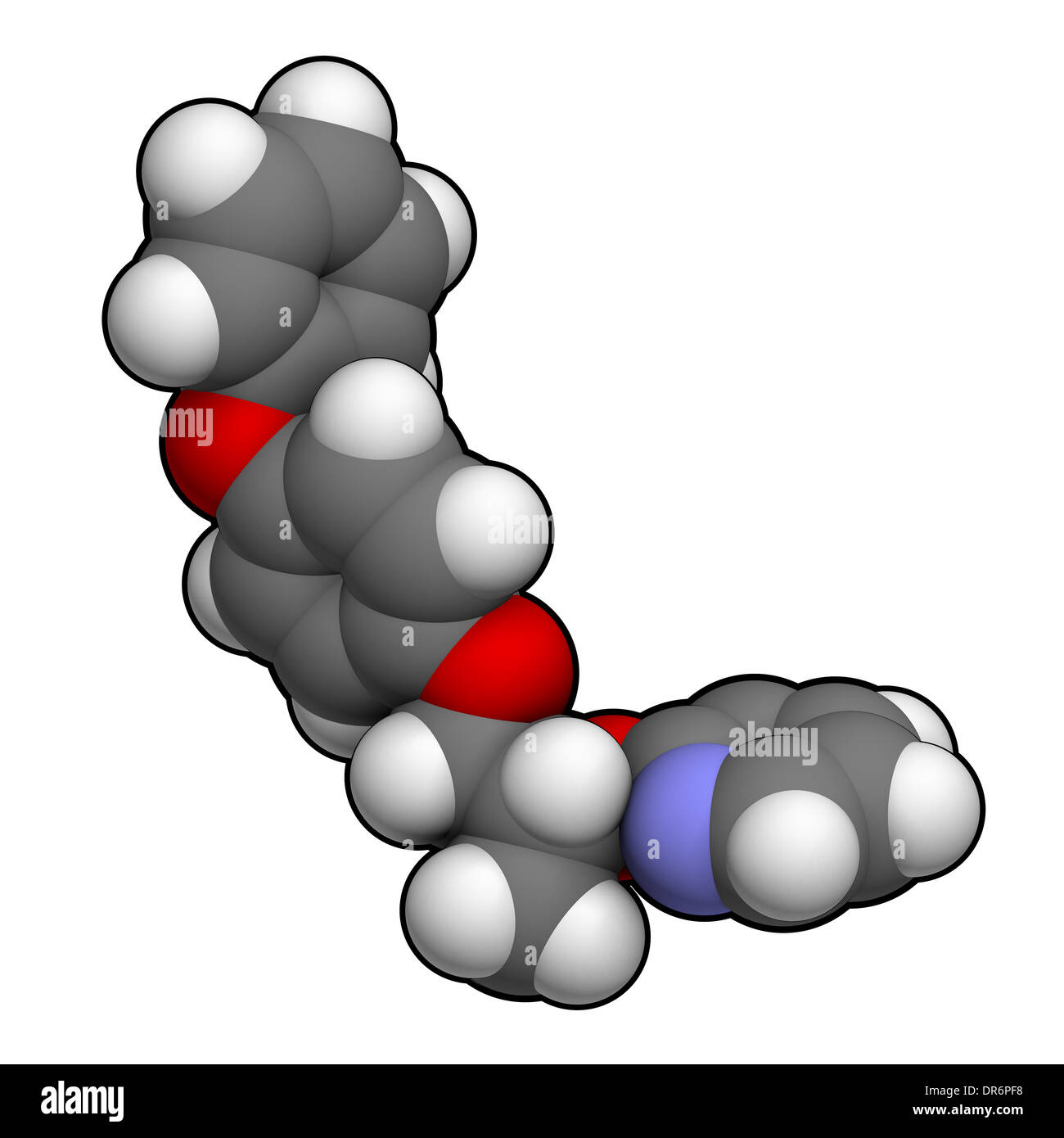 Pyriproxyfen pesticide molecule. Juvenile hormone analogue that ...