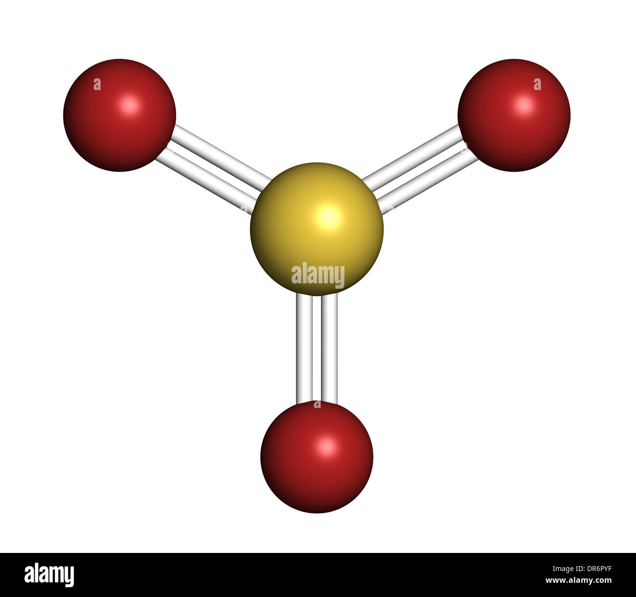 Sulfur trioxide pollutant molecule. Principal agent in acid rain. Atoms ...