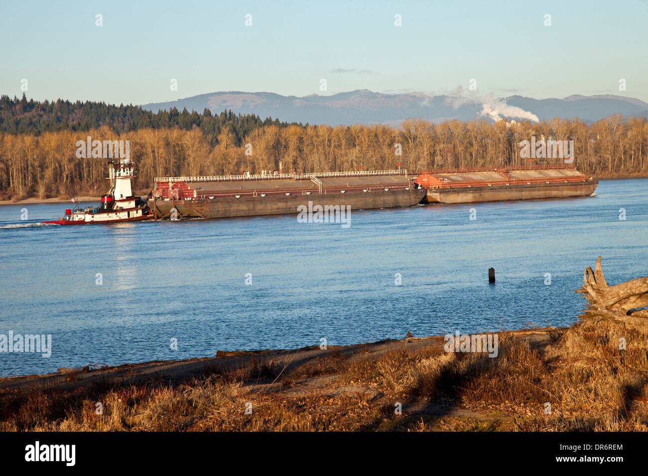 Push boat and barges nautical transportation Columbia river Oregon ...